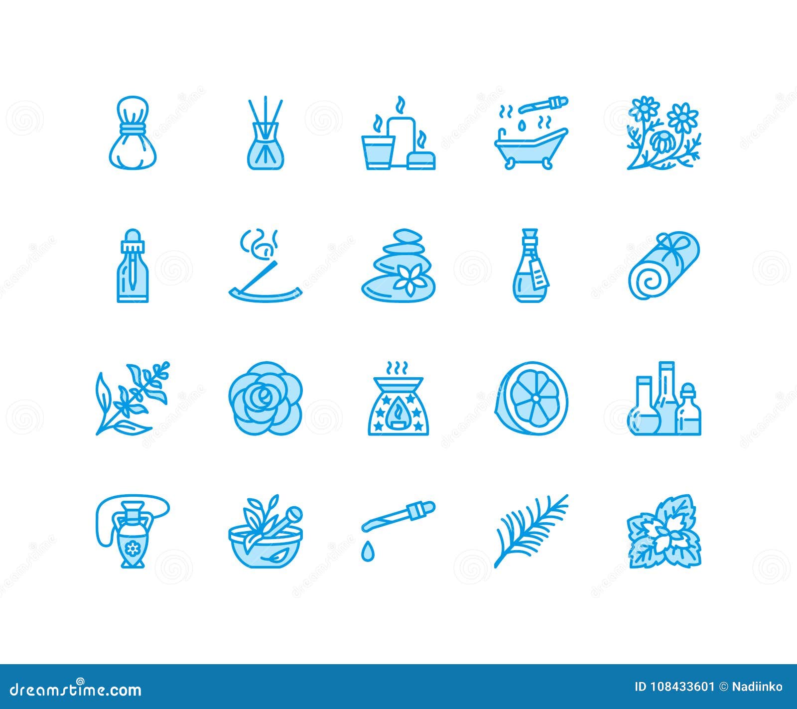 Essential Oils Aromatherapy Vector Flat Line Icons Set. Elements ...