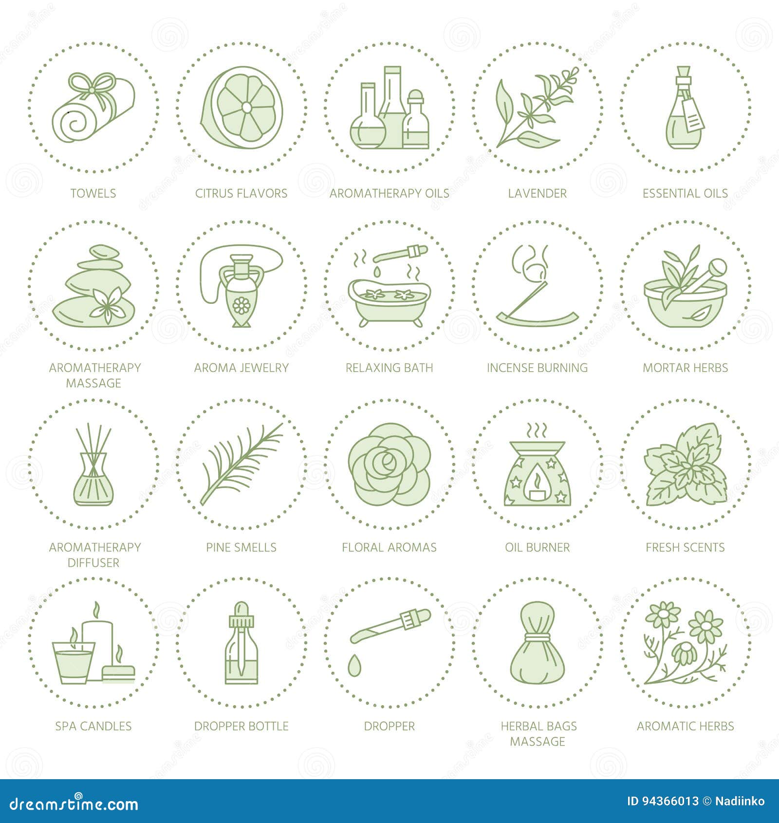 Essential Oils Aromatherapy Vector Line Icons Set. Elements - Aroma ...