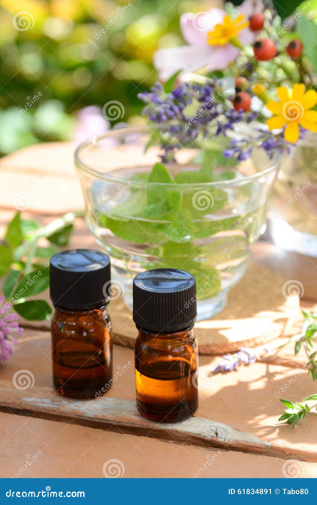 Essential Oils with Herbal Drink and Flowers Stock Image - Image of ...