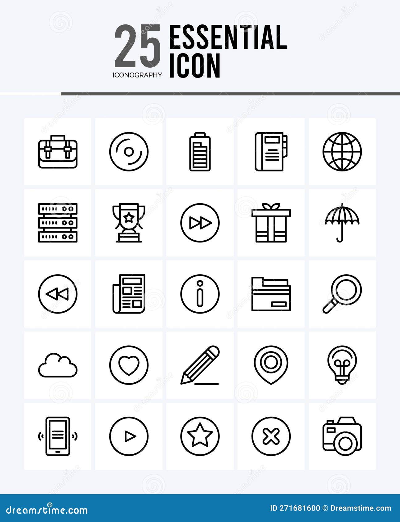 25 Essential Outline Icons Pack Vector Illustration Stock Vector ...