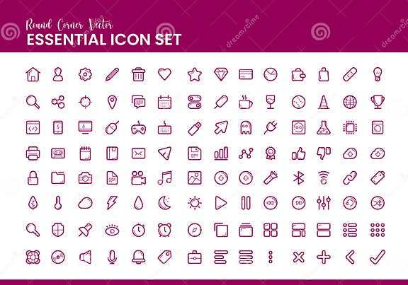 Essential Round Corner Vector Icon Set for Multipurpose Use Stock ...
