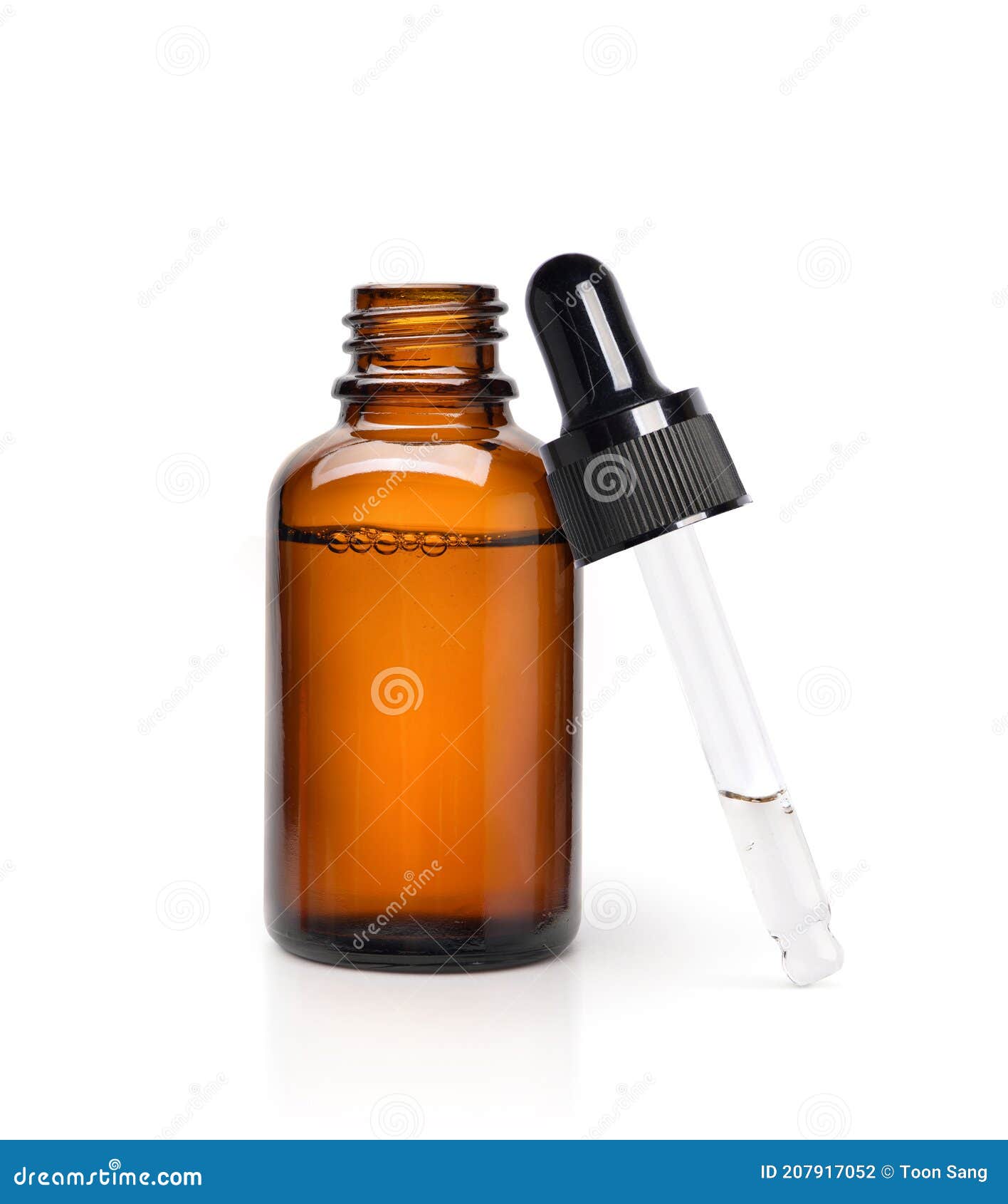 Amber Dropper Bottle With Serum Or Gel On Stone Podium. White ...