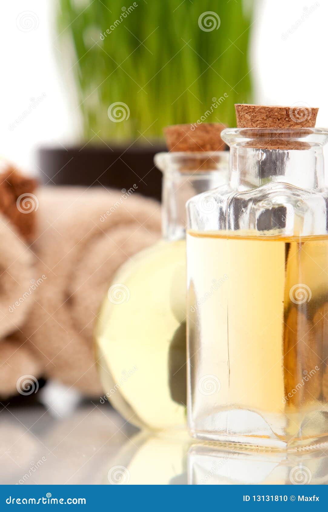 Essential Spa Oils in Bottles Stock Photo - Image of reflection, close ...