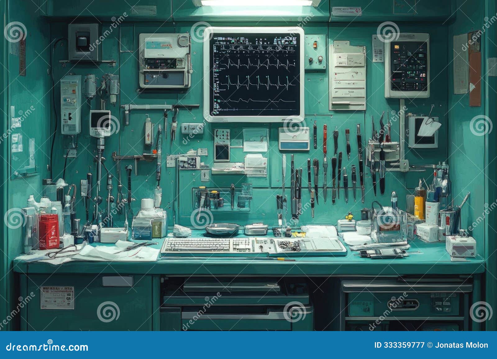 Essential Surgical Tools Organized on a Tray in a Modern Operating R ...