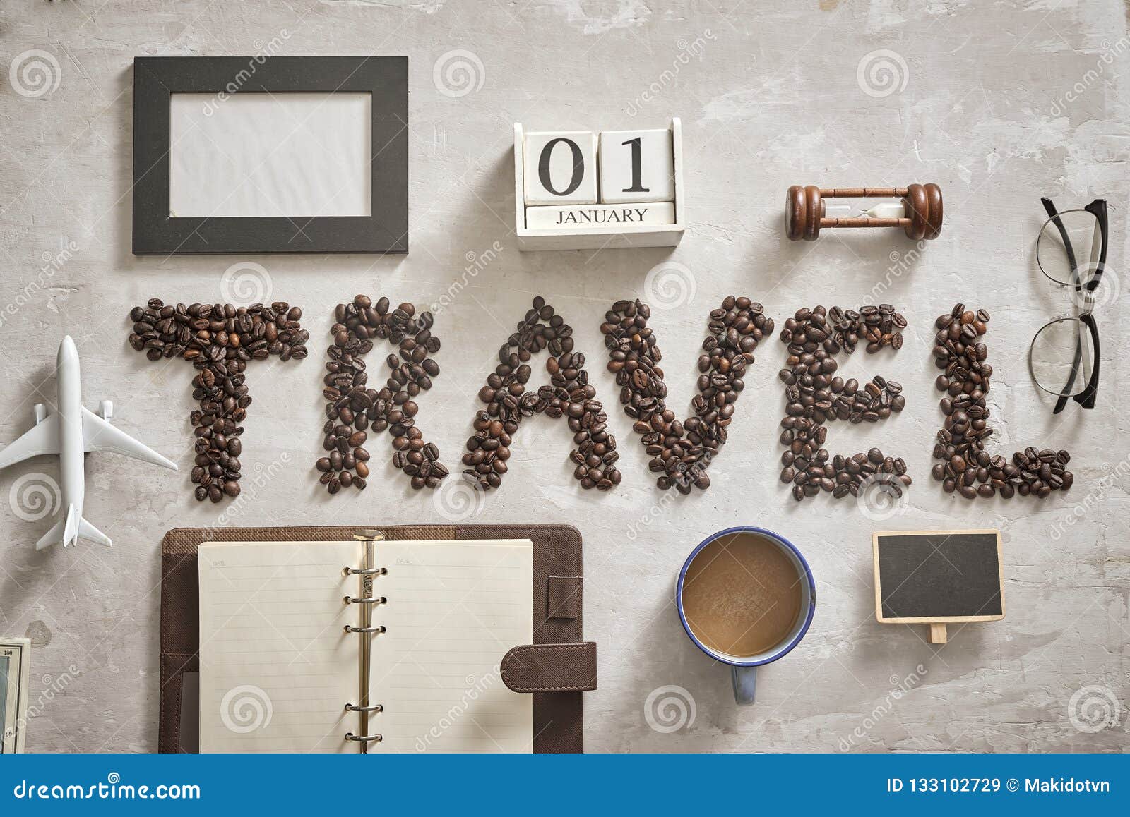 Essential Things for Traveller with Travel Letter from Coffee Be Stock ...