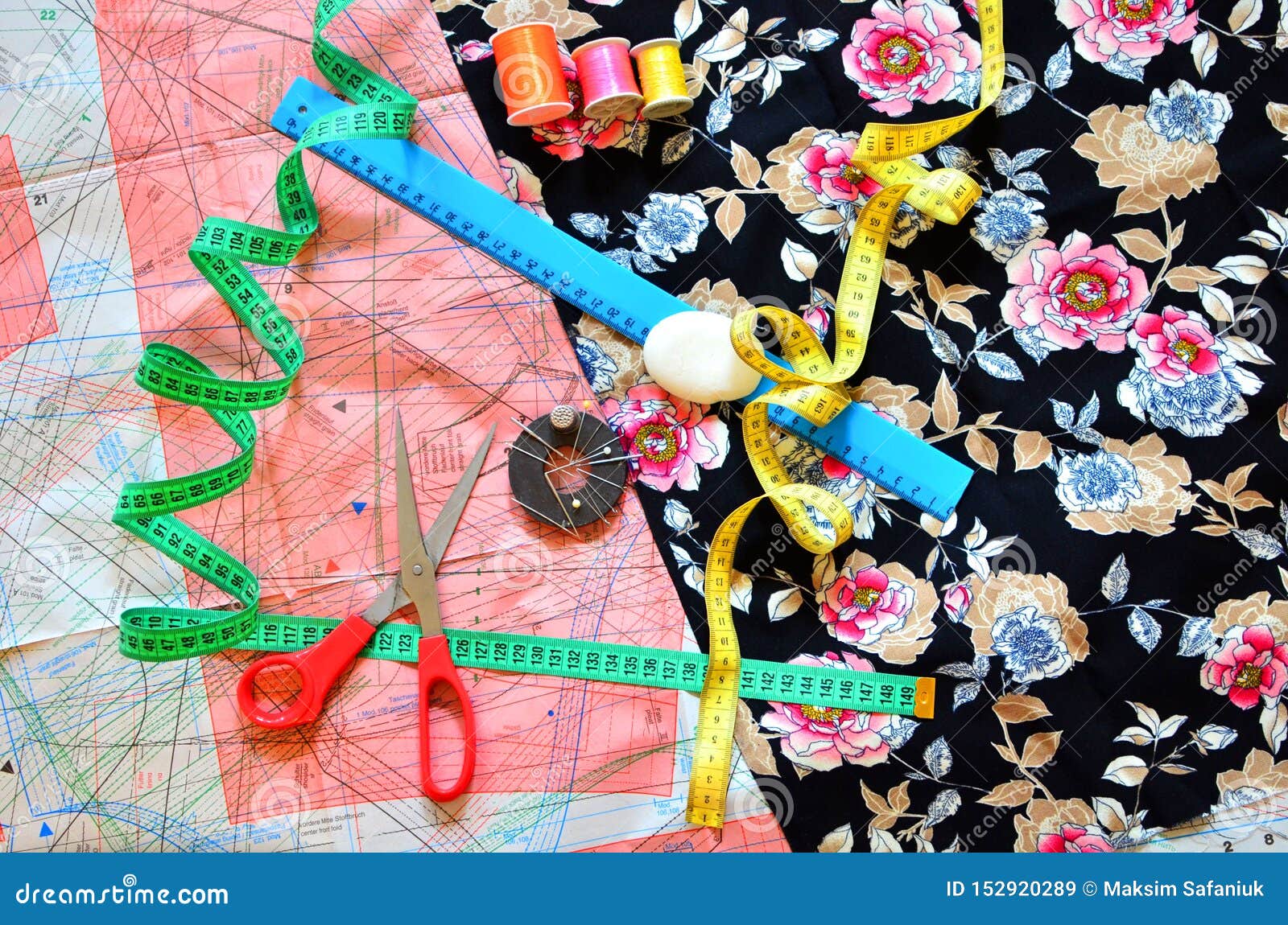 Essentials of the Measuring and Cutting Textile or Fine Cloth. Stock ...