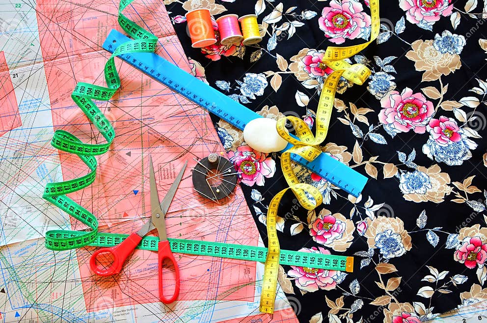 Essentials of the Measuring and Cutting Textile or Fine Cloth. Stock ...