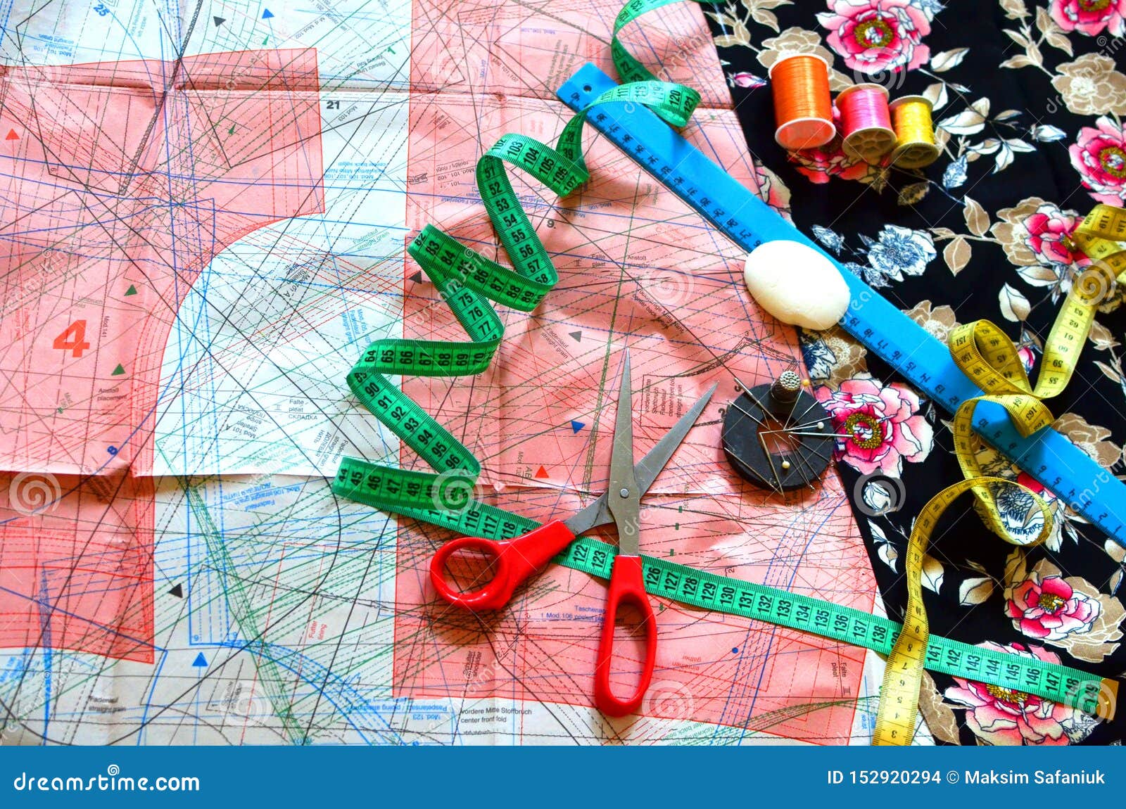 Essentials of the Measuring and Cutting Textile or Fine Cloth. Stock ...
