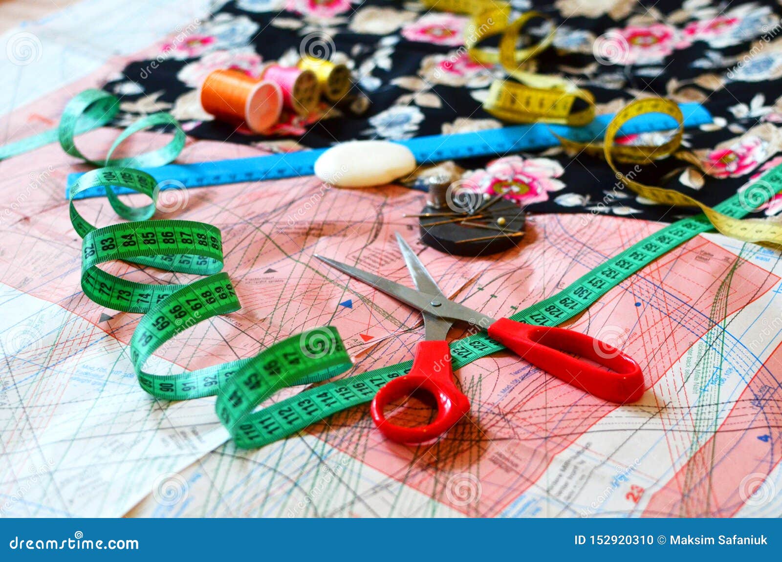 Essentials of the Measuring and Cutting Textile or Fine Cloth. Stock ...