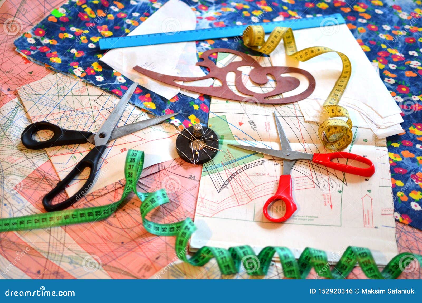 Essentials of the Measuring and Cutting Textile or Fine Cloth. Stock ...