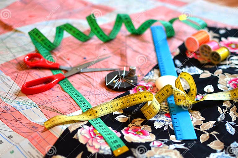 Essentials of the Measuring and Cutting Textile or Fine Cloth. Stock ...