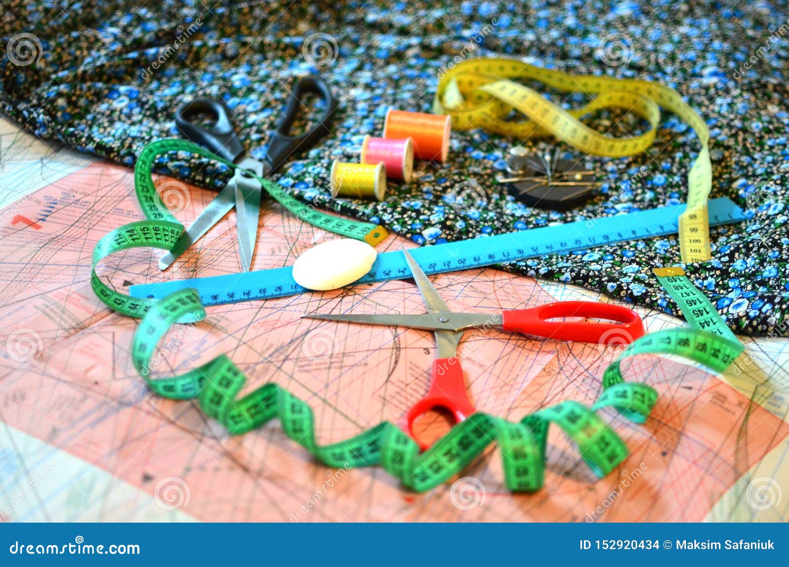 Essentials of the Measuring and Cutting Textile or Fine Cloth. Stock ...