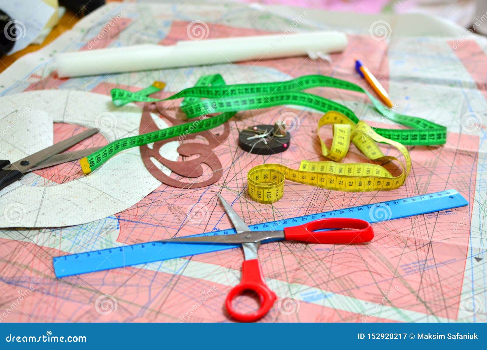 Essentials of the Measuring and Cutting Textile or Fine Cloth. Stock ...