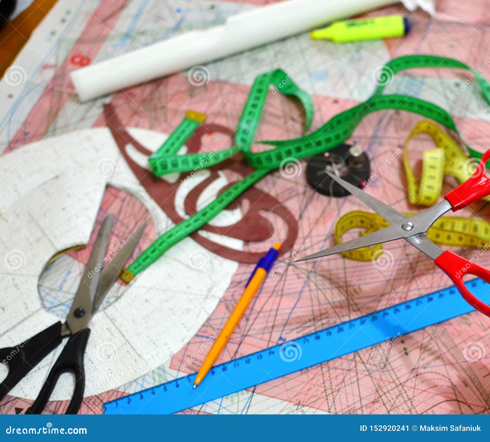 Essentials of the Measuring and Cutting Textile or Fine Cloth. Stock ...