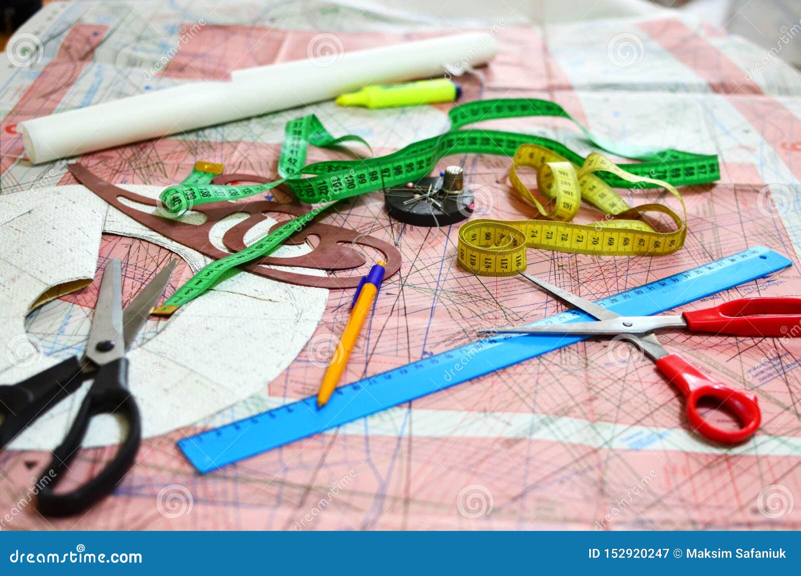 Essentials of the Measuring and Cutting Textile or Fine Cloth. Stock ...