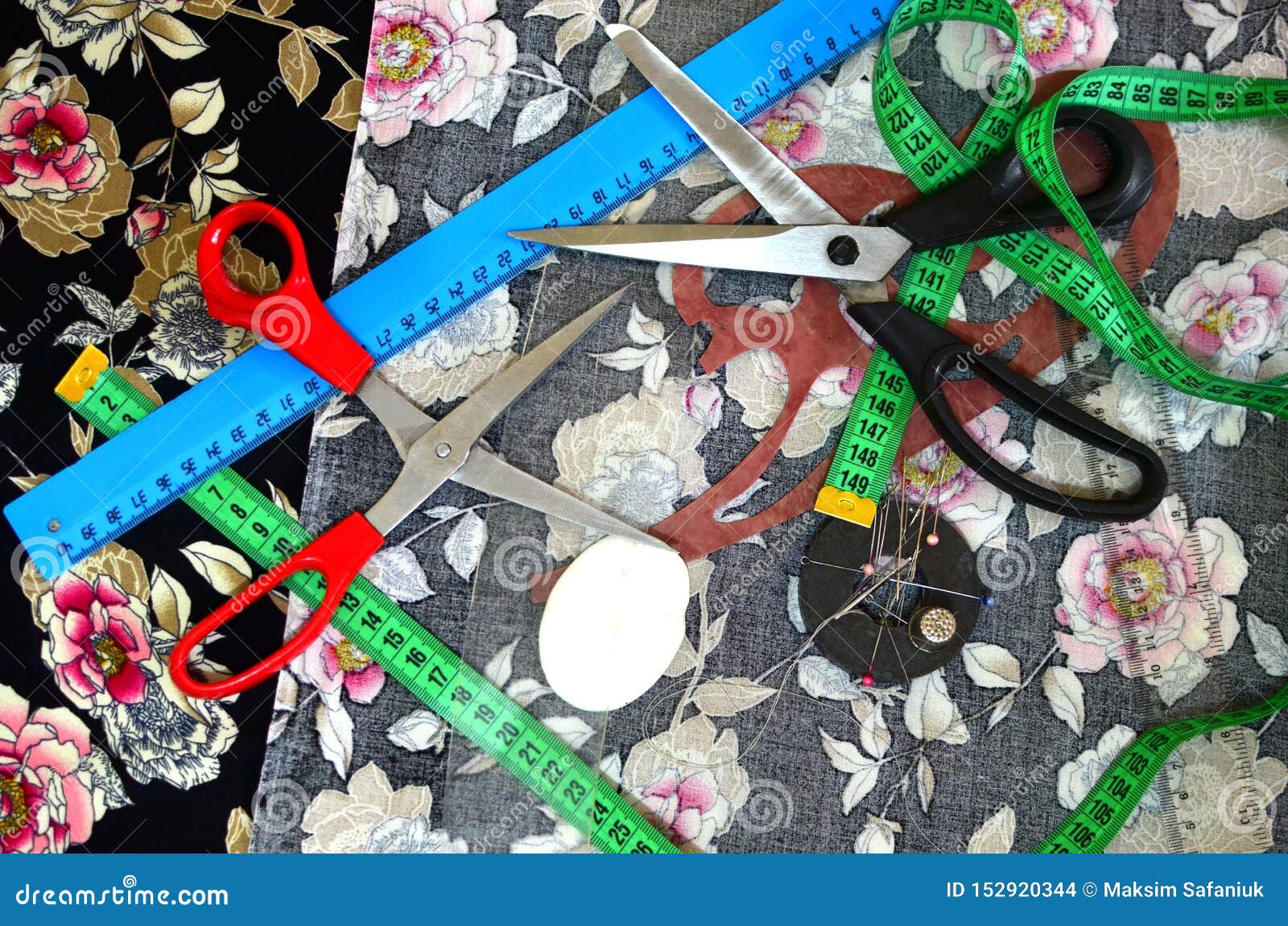 Essentials of the Measuring and Cutting Textile or Fine Cloth. Stock ...