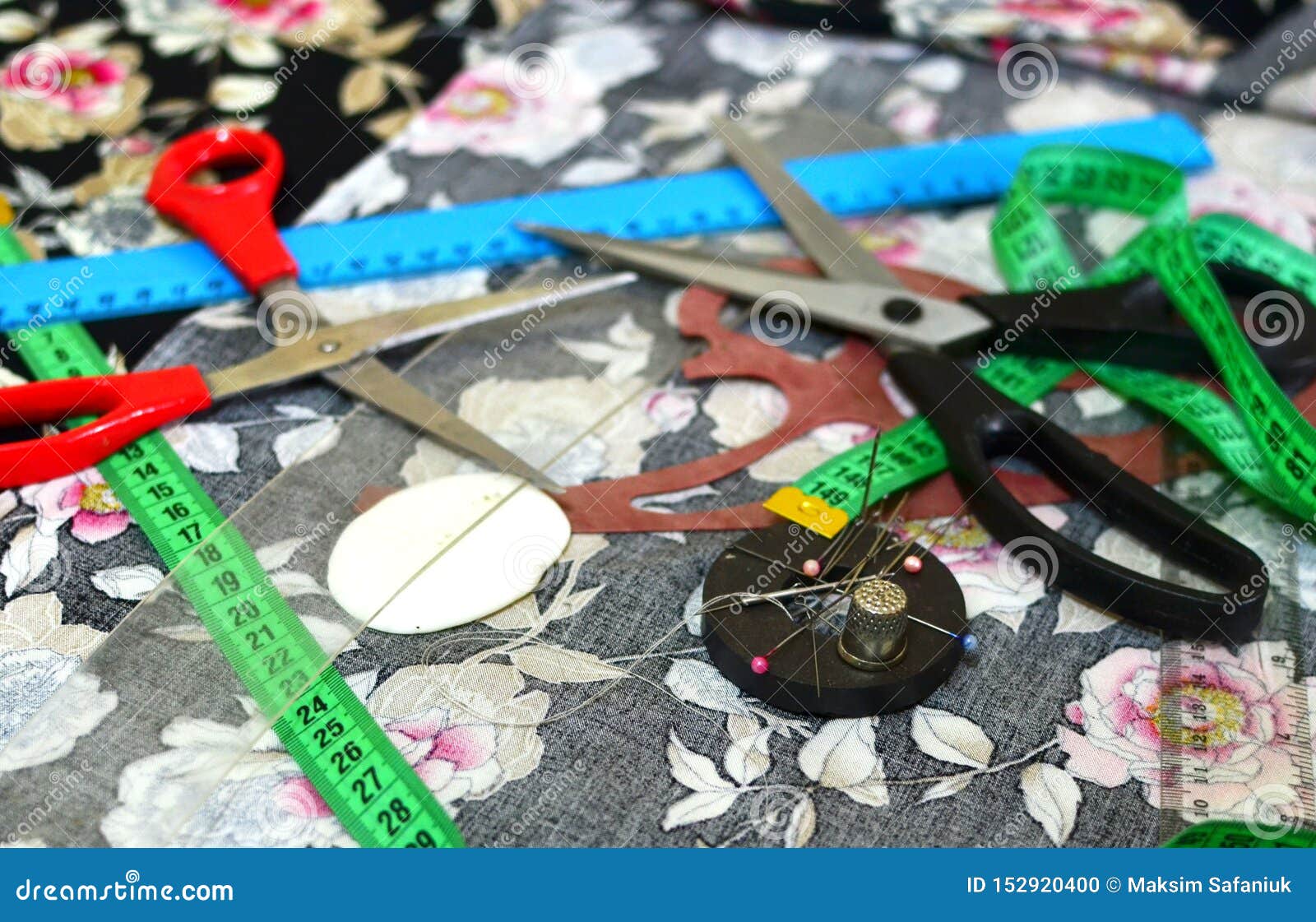 Essentials of the Measuring and Cutting Textile or Fine Cloth. Stock ...