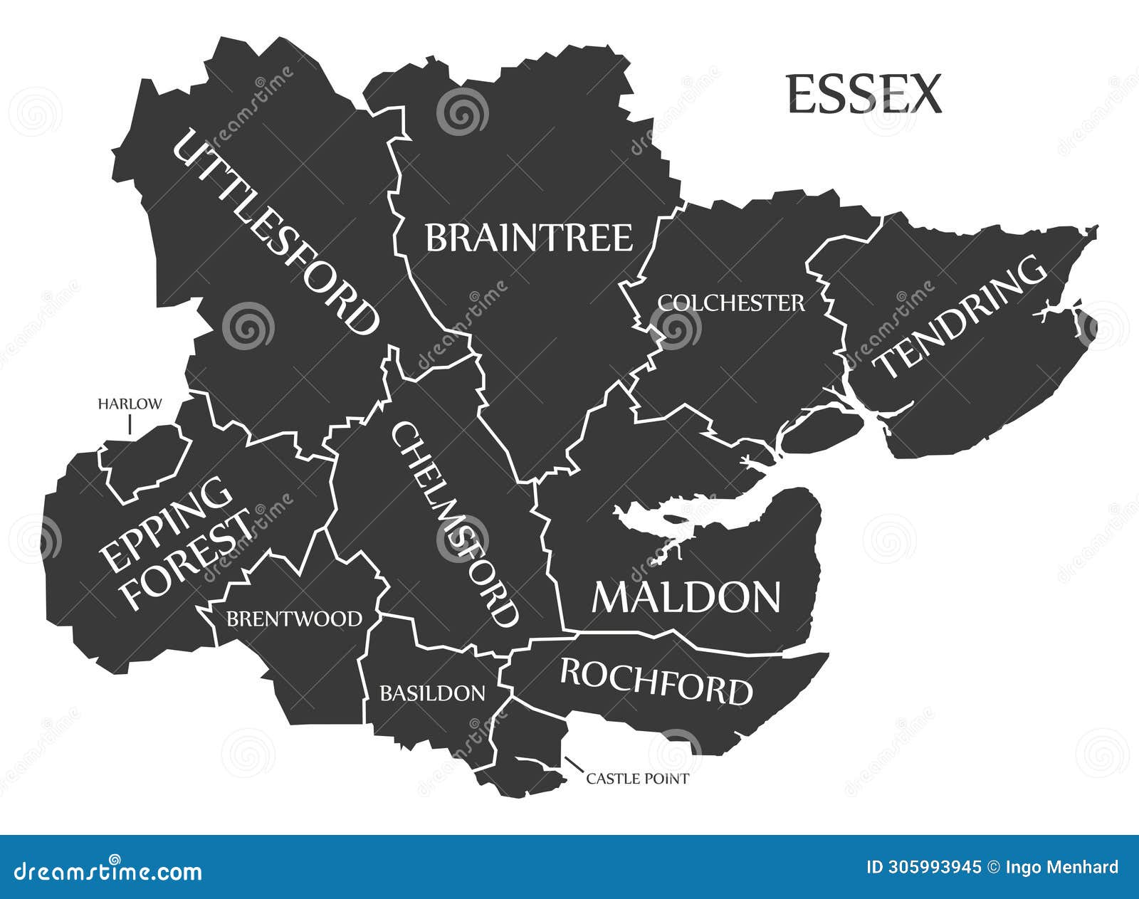 Essex Uk County Map Labelled Black Illustration Stock Illustration