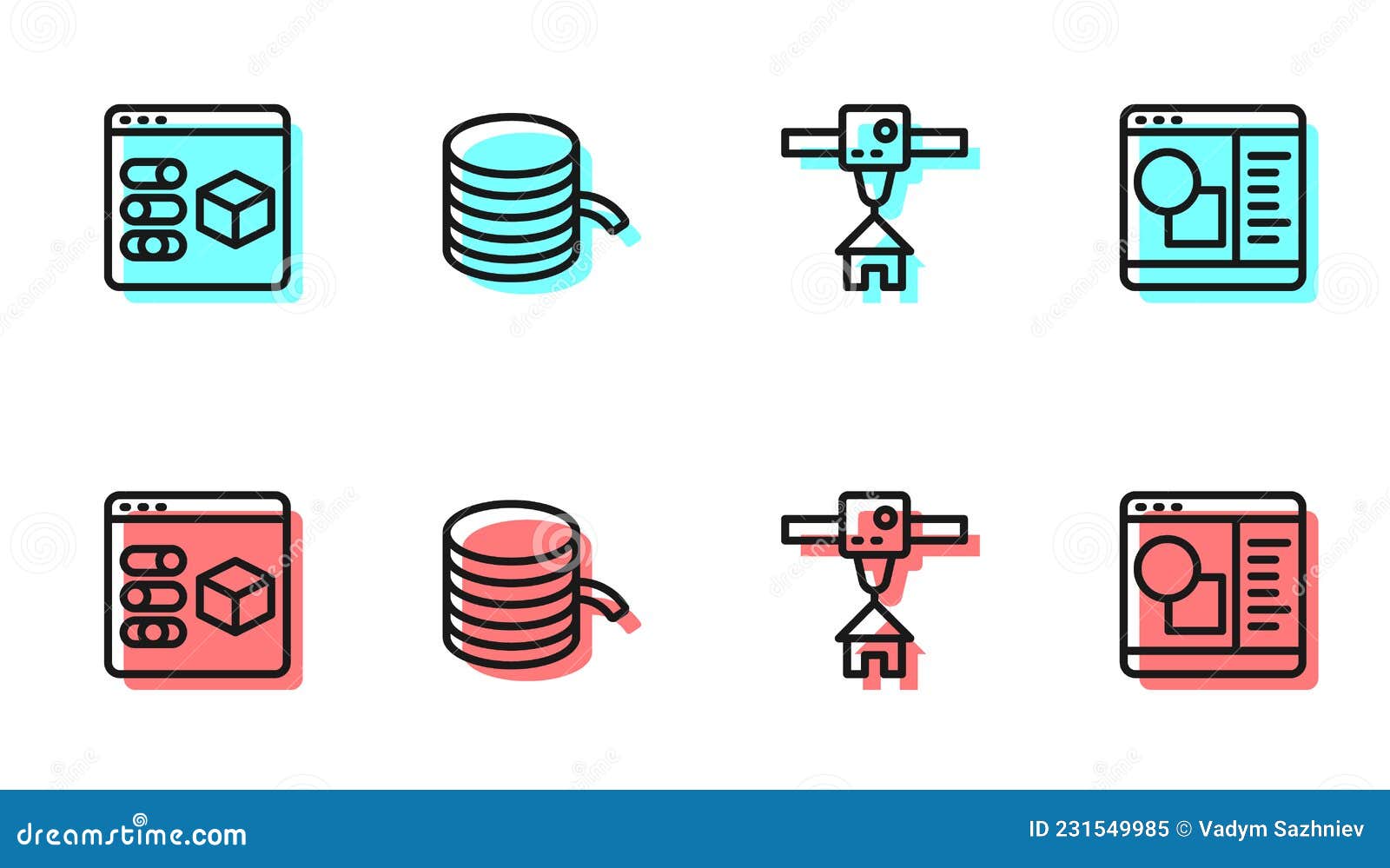 Establecer El Icono De La Casa De Impresora 3d De La Línea Y El Icono ...