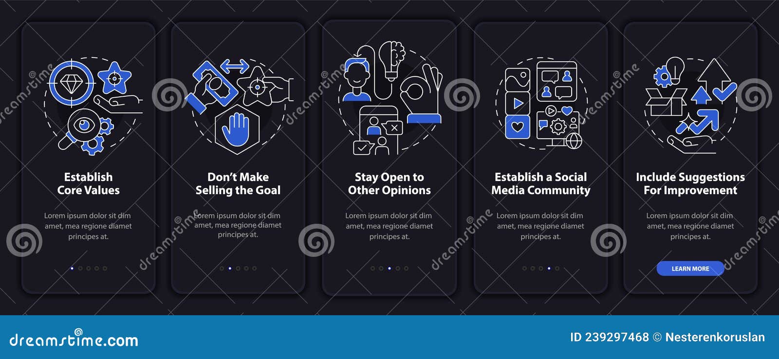 Establish Transparency Night Mode Onboarding Mobile App Screen Stock ...