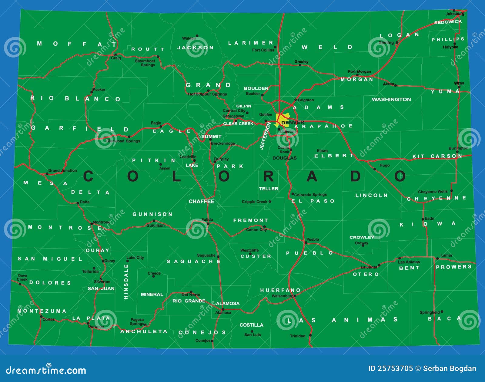 Estado De Mapa Político De Colorado Ilustração do Vetor - Ilustração de ...