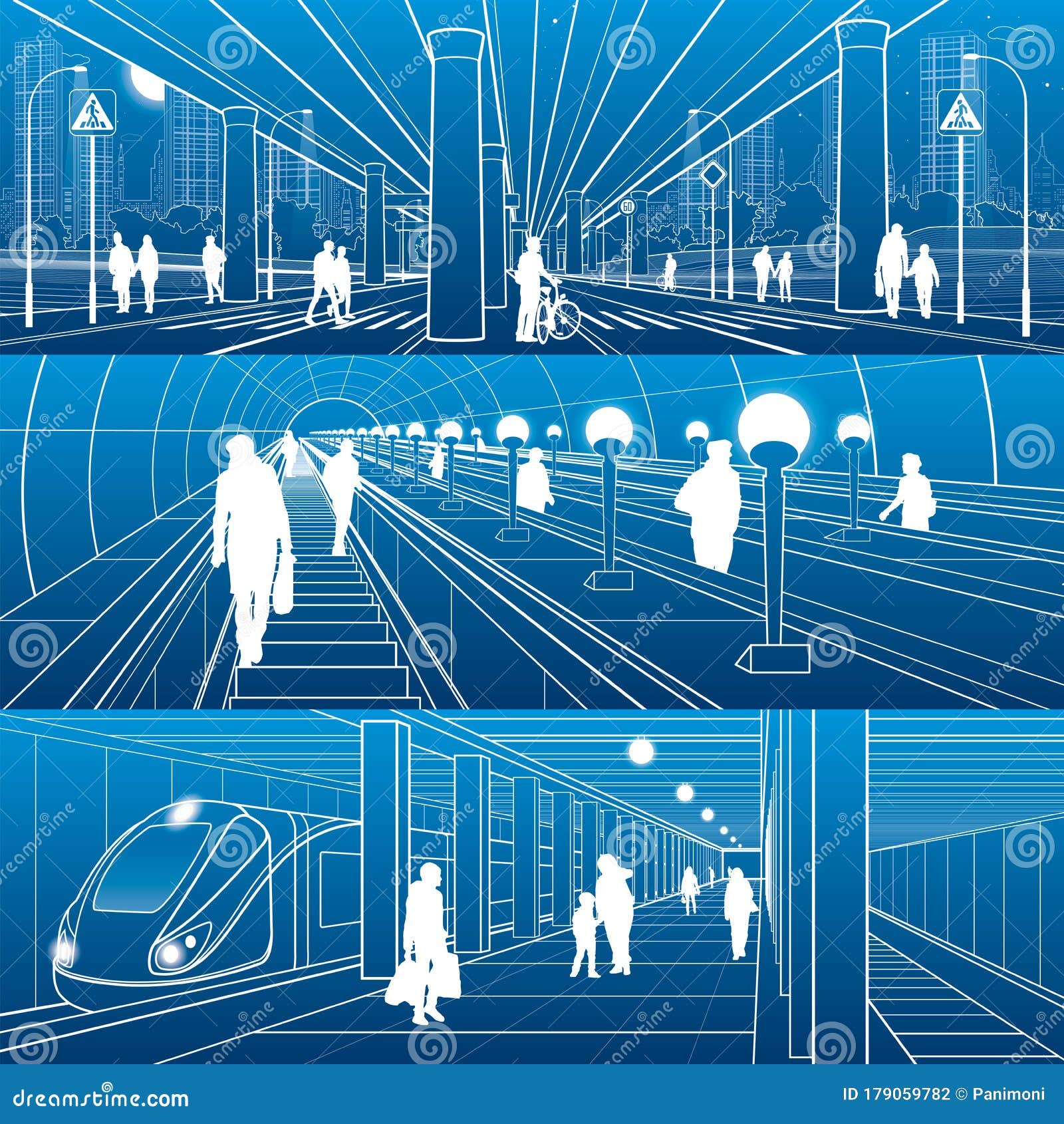 Set of City Transport Infrastructure Illustrations. Street and in ...