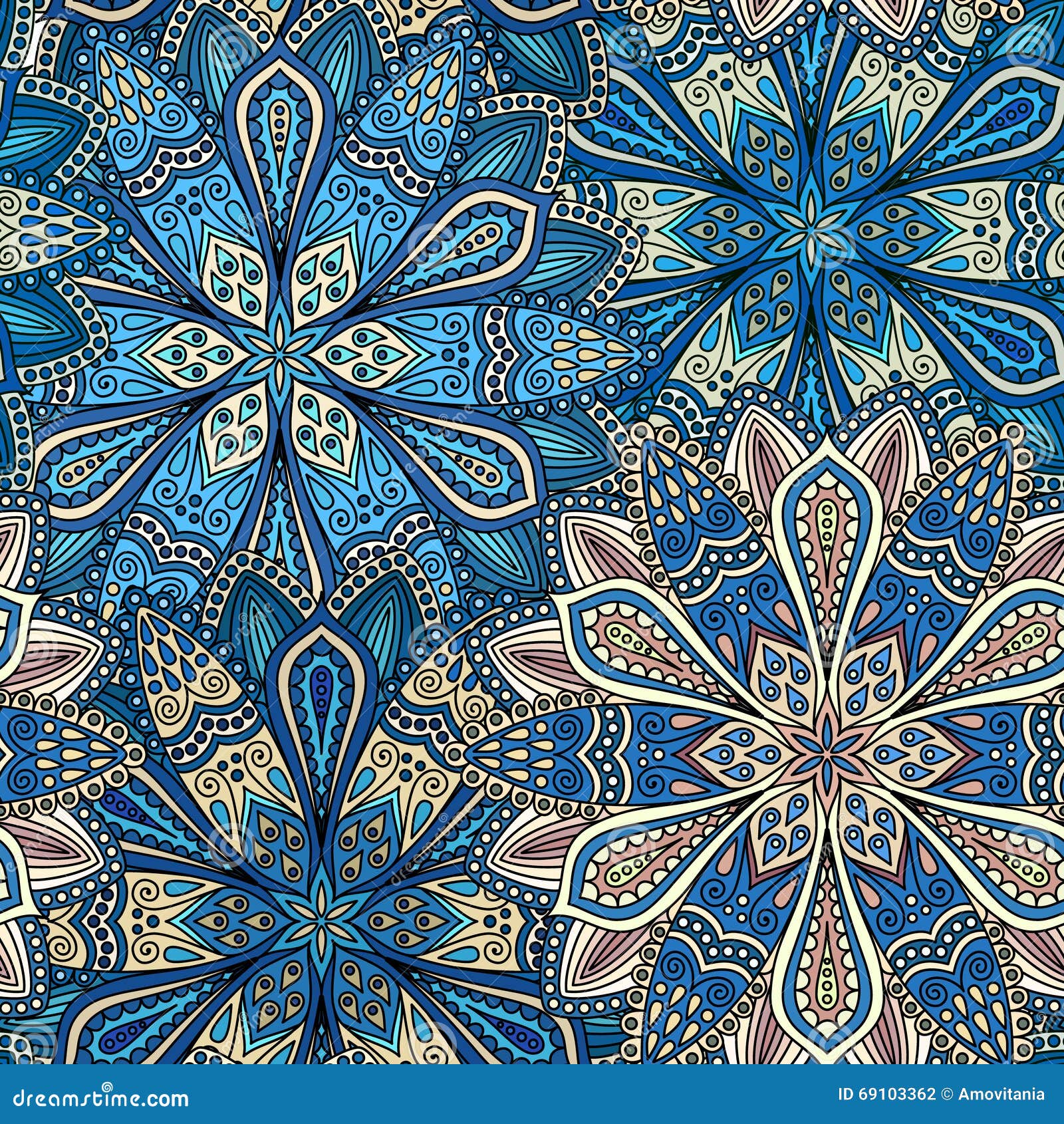 Estampado De Plores Azul Y Beige Complejo Ilustración del Vector ...