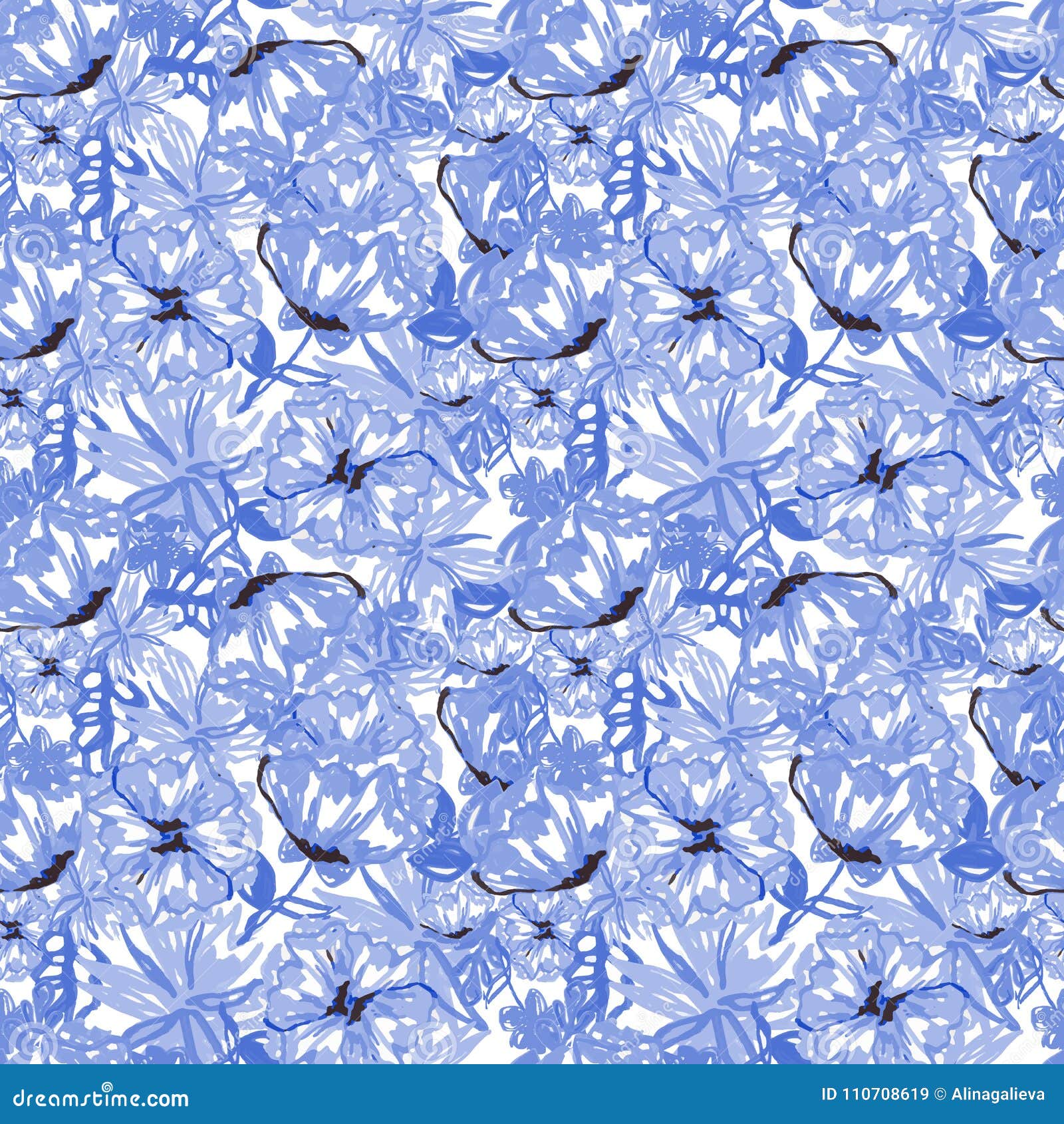 Estampado De Plores En Colores Azules Stock de ilustración ...