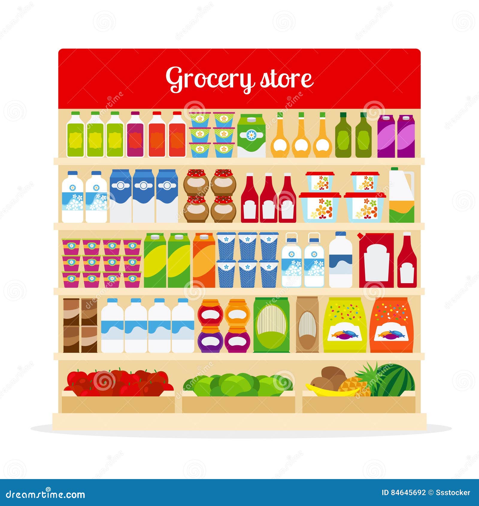 Estantes De Colmado Con La Comida Ilustración del Vector - Ilustración ...