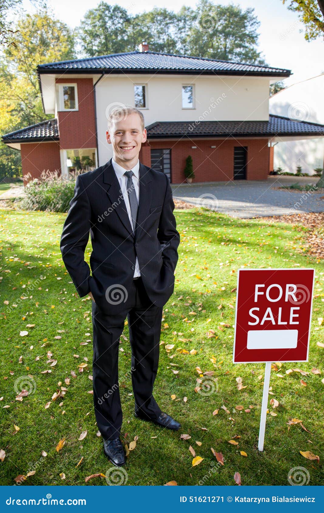 Estate Broker Standing Outside the House Stock Image - Image of ...