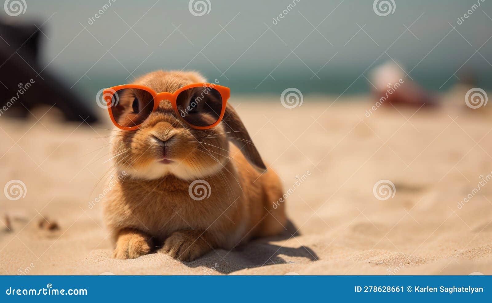 Ester Bunny on the Beach with Orange Sunglasses. Generative AI Stock ...
