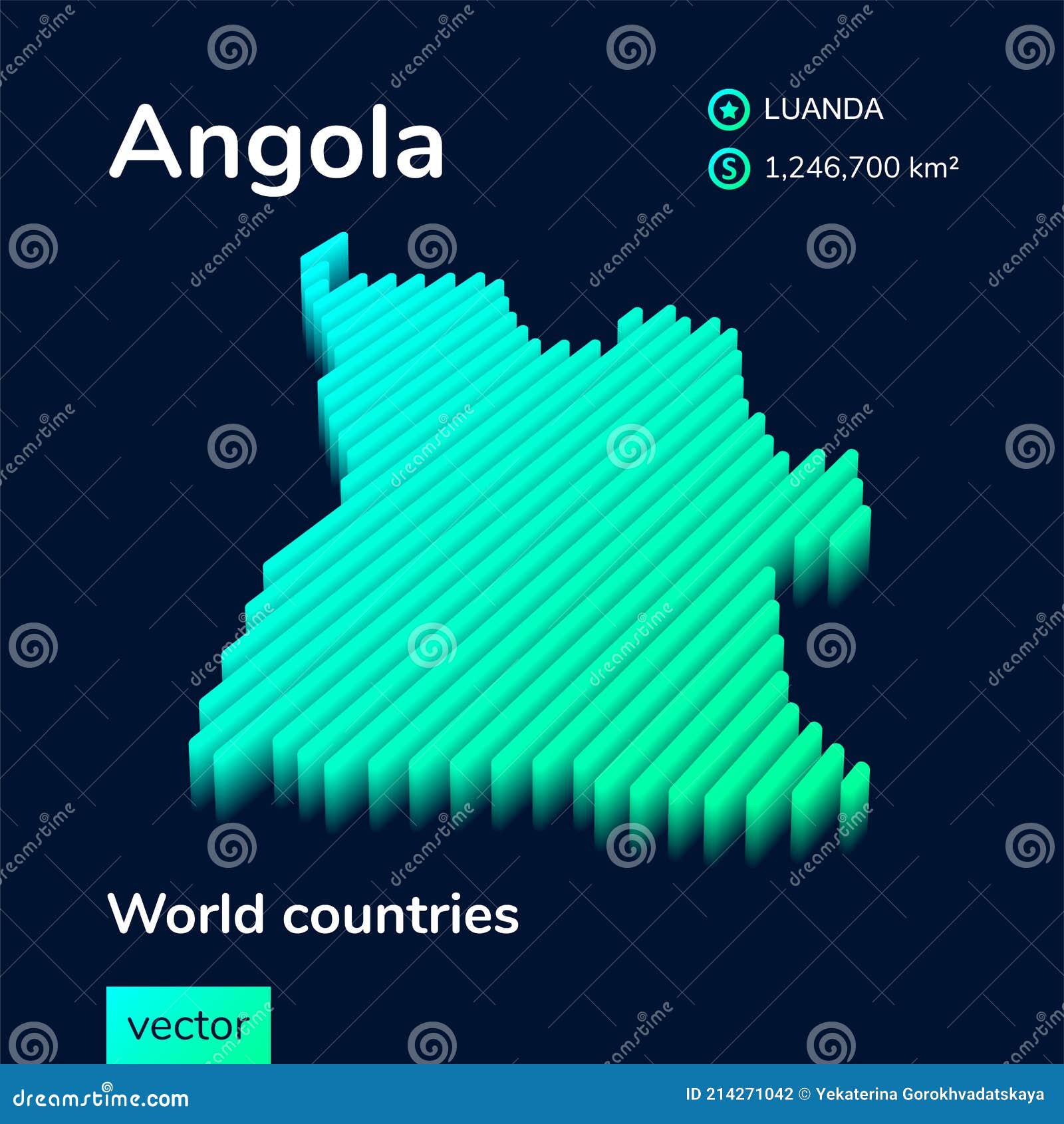 Estilizado Neón Digital Isométrico Rayado Vector Angola Mapa Con Efecto