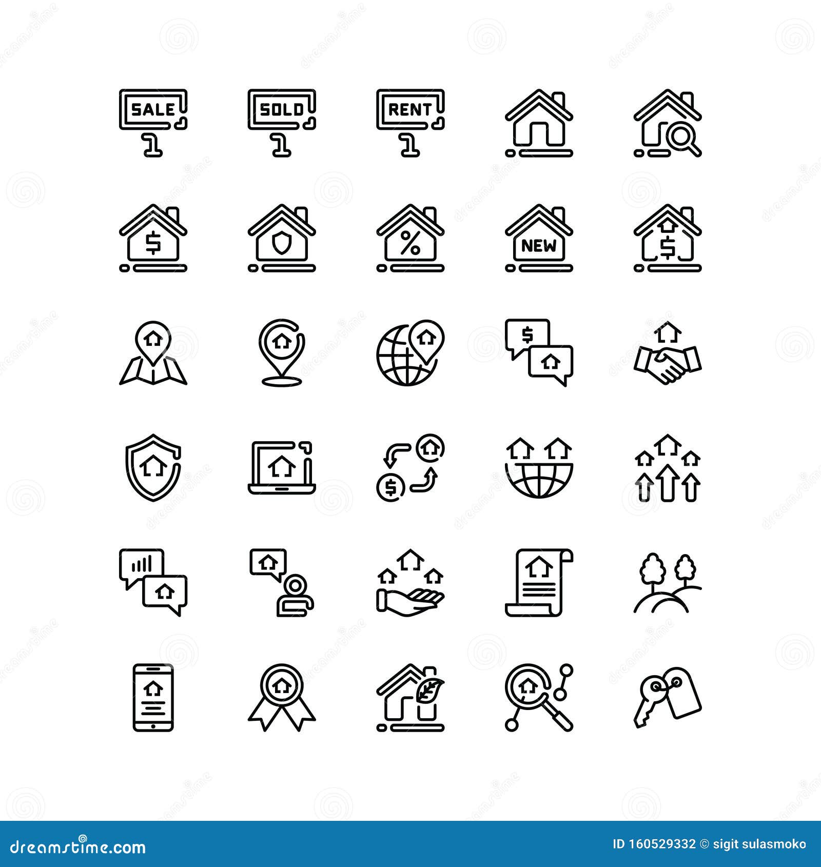 Estilo De Esquema De Conjunto De Iconos De Bienes Inmuebles Ilustración ...