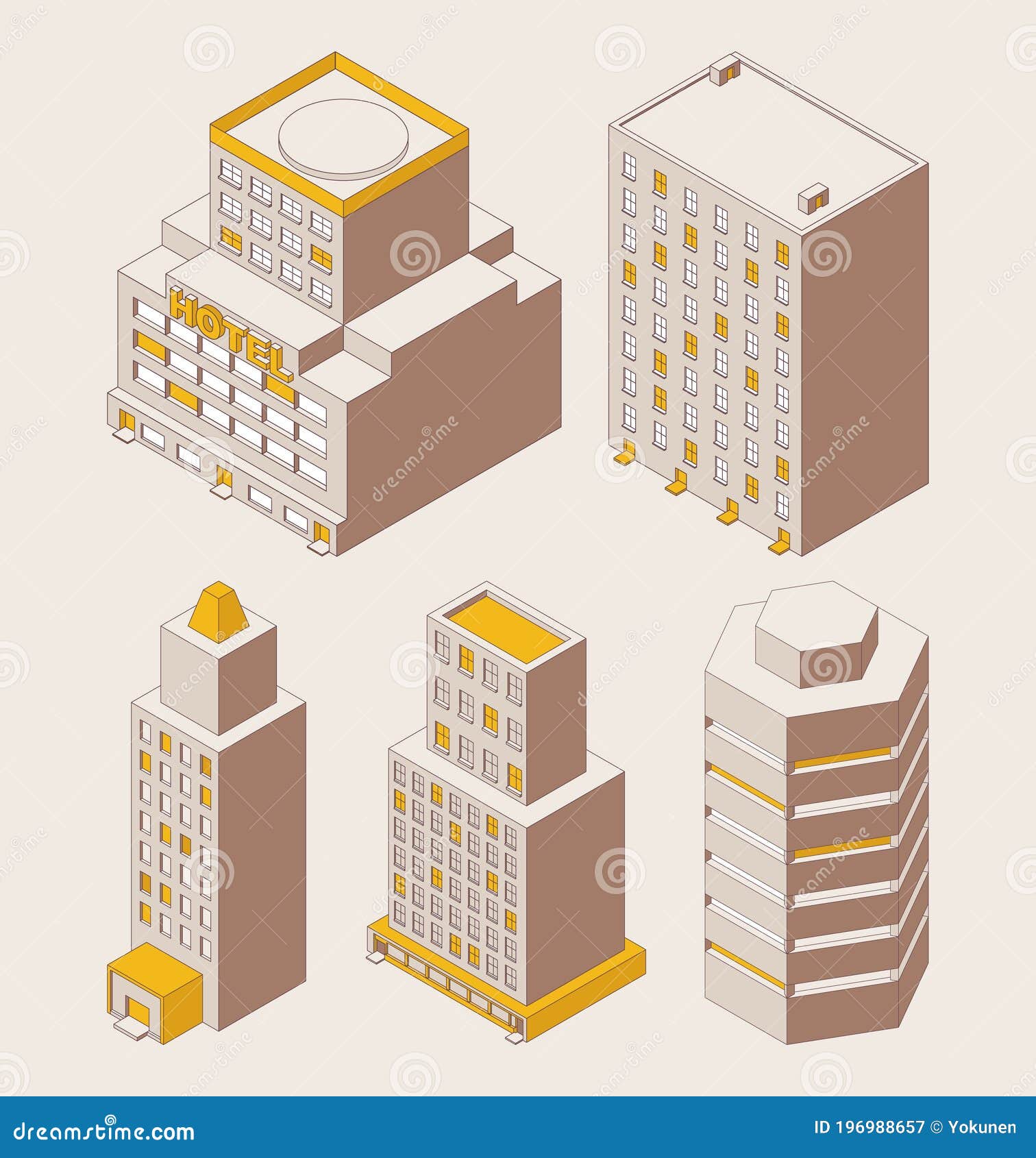 Estilo De Esquema Isométrico Edificios De Oficinas De Ciudades Aislados