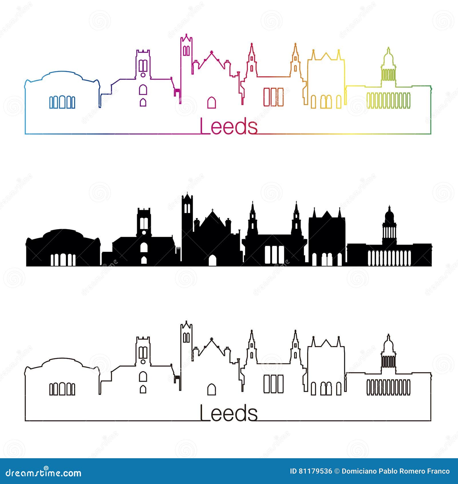 Estilo Linear Del Horizonte De Leeds V2 Con El Arco Iris Ilustración ...