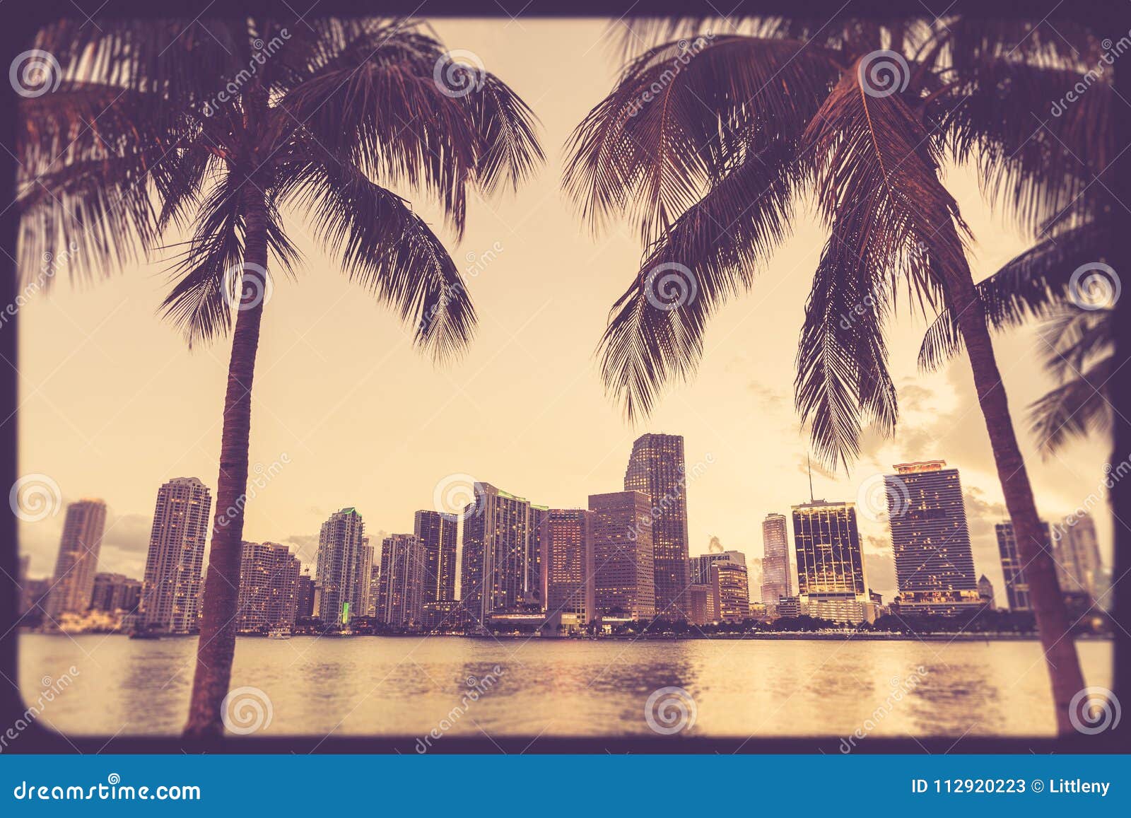 Estilo Retro Del Horizonte De Miami La Florida Imagen de archivo ...