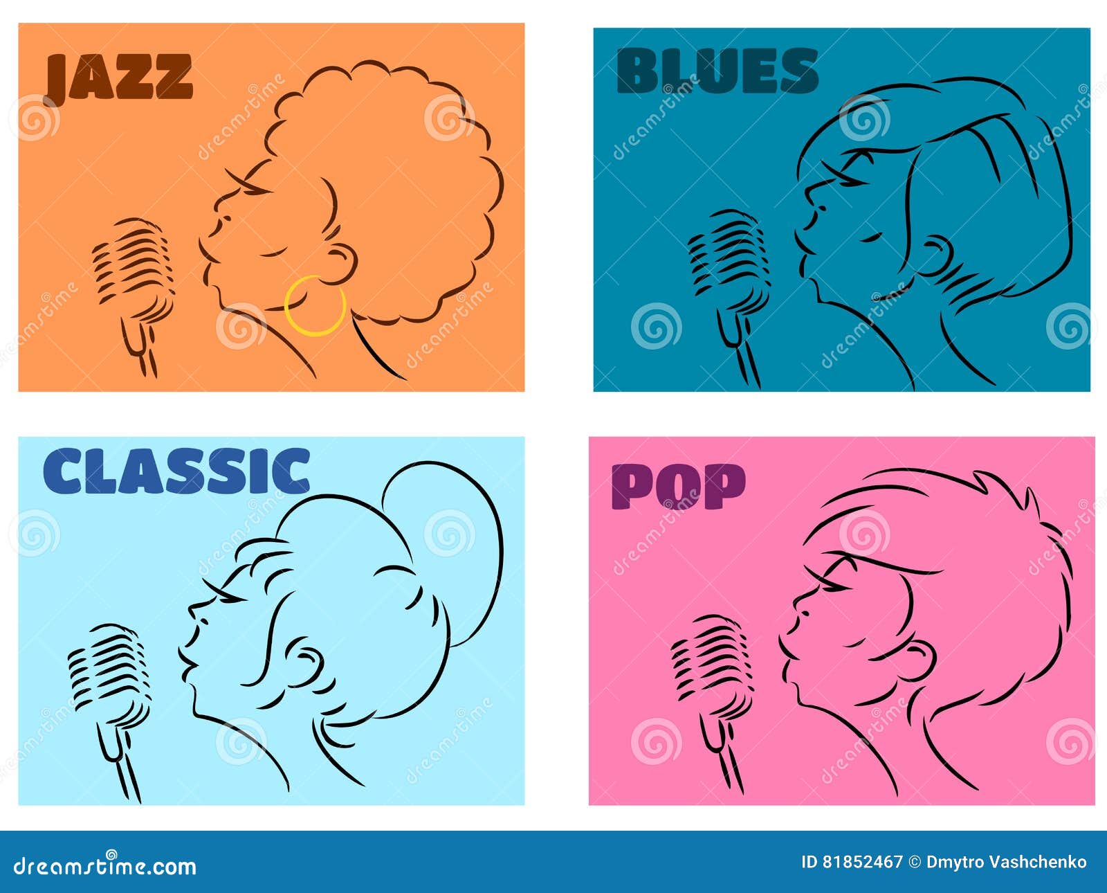 Estilos musicais ilustração do vetor. Ilustração de cante - 81852467