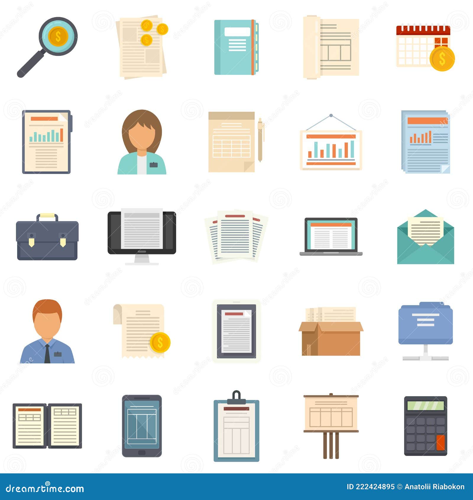 Estimator Icons Set Flat Vector Isolated Stock Vector - Illustration of ...