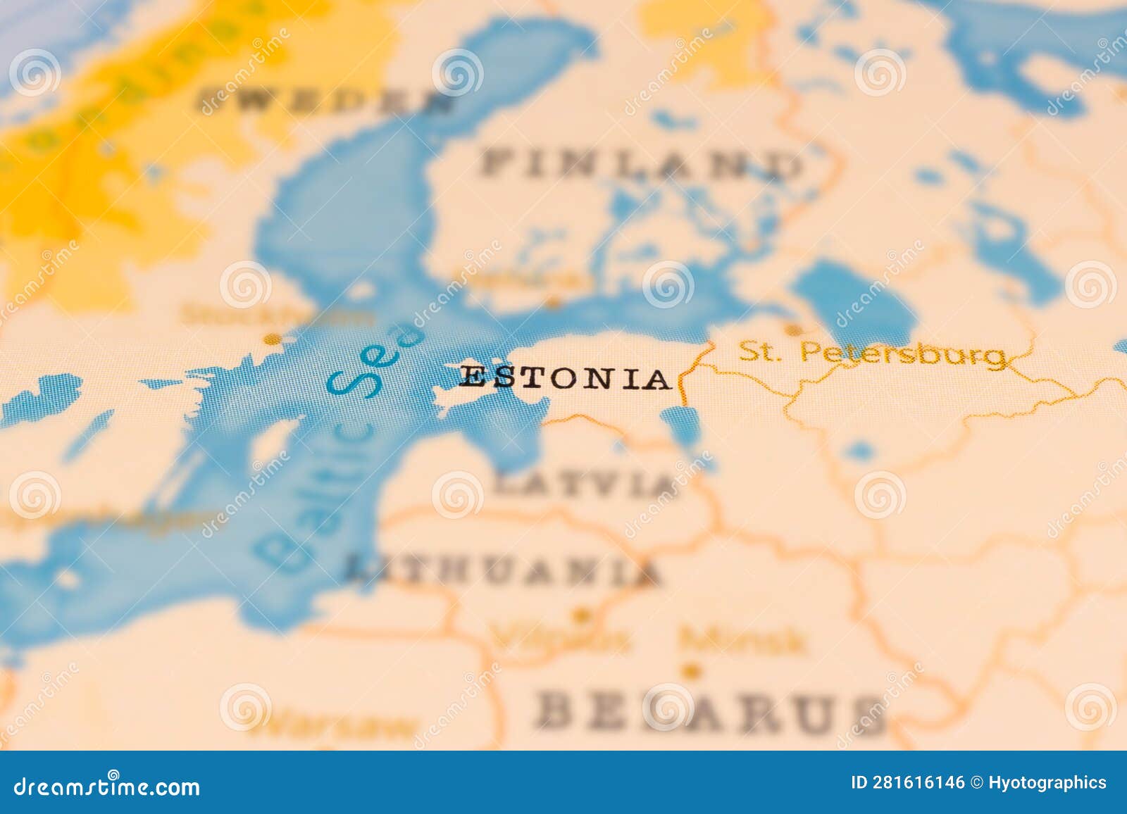 Estonia in Focus on a Tilted World Map. Stock Illustration ...
