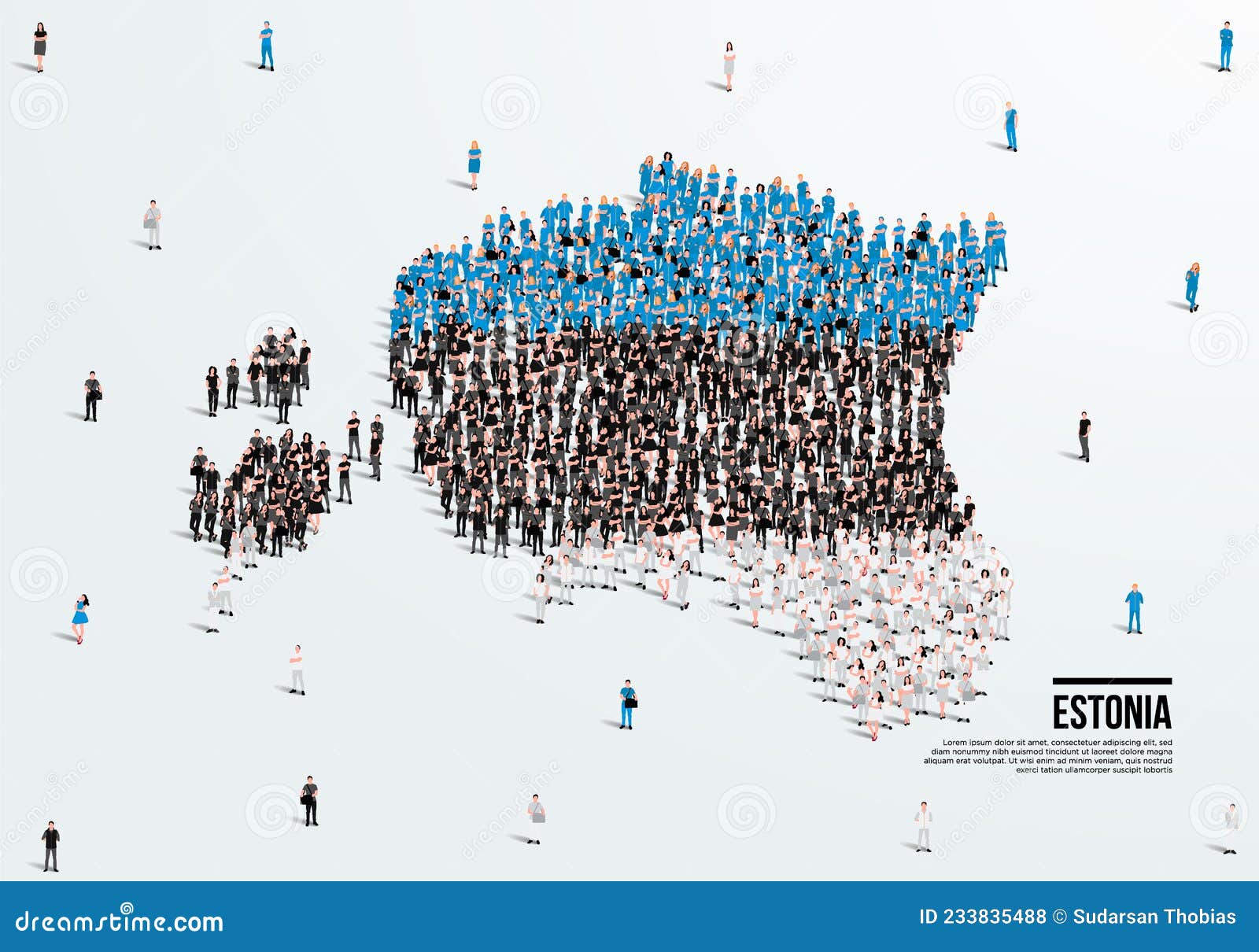Estonia Map and Flag. a Large Group of People in the Estonia Flag Color ...