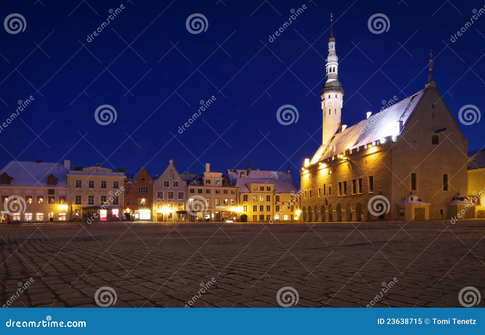 Estonia: Tallinn Town Hall Square Stock Image - Image of blue, winter ...