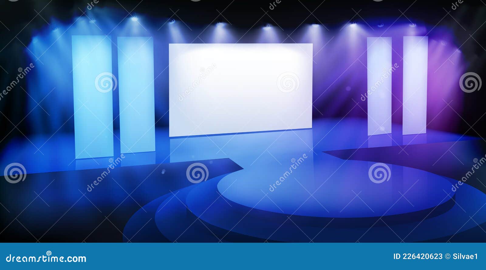Large Projection Screen on Stage. Blue Abstract Background. Stock ...
