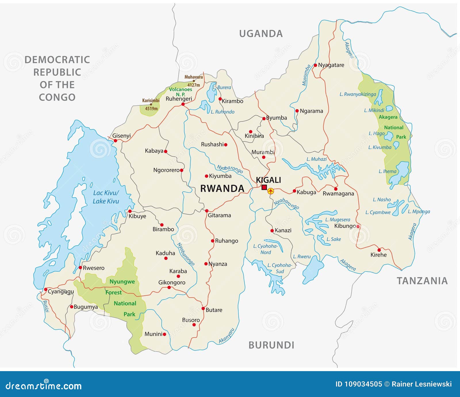 Estrada De Ruanda E Mapa Do Vetor Do Parque Nacional Ilustração do ...