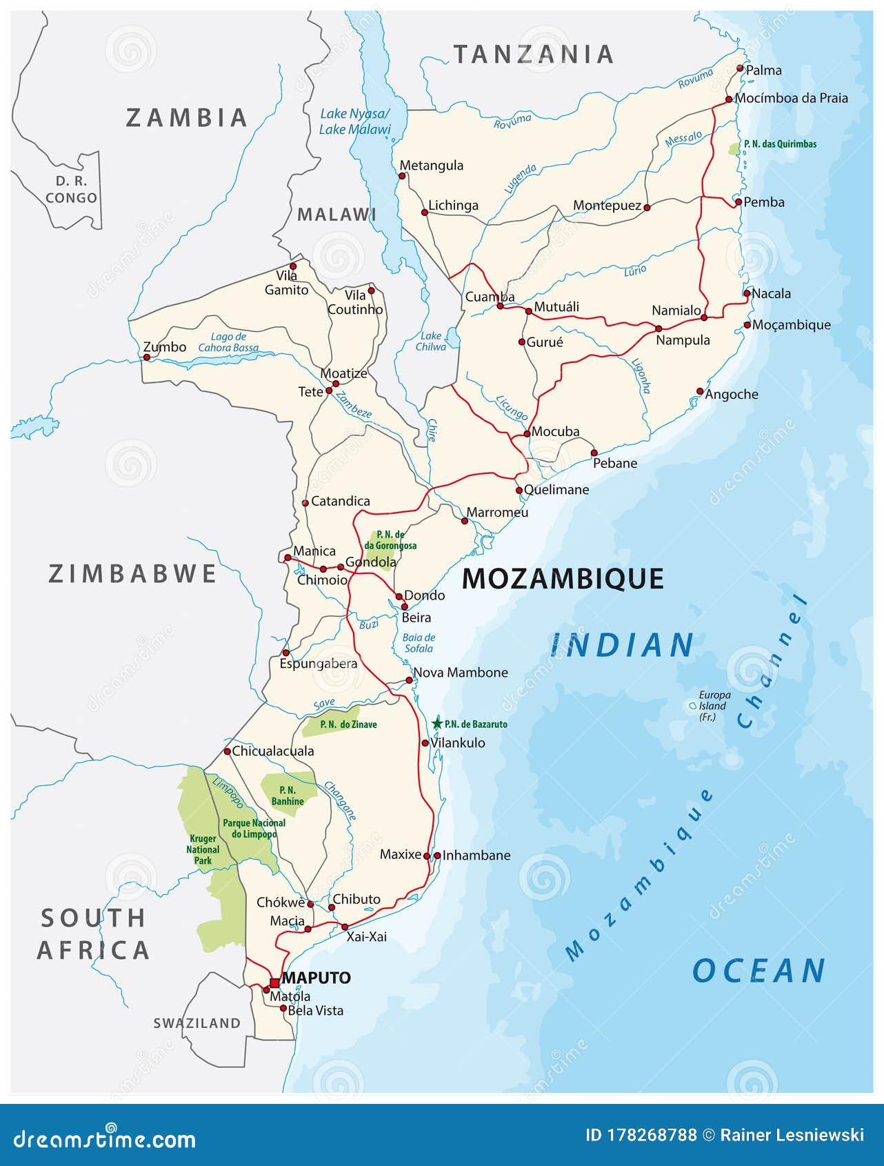 Estrada Moçambique E Mapa Nacional Do Vetor Do Parque Ilustração do ...