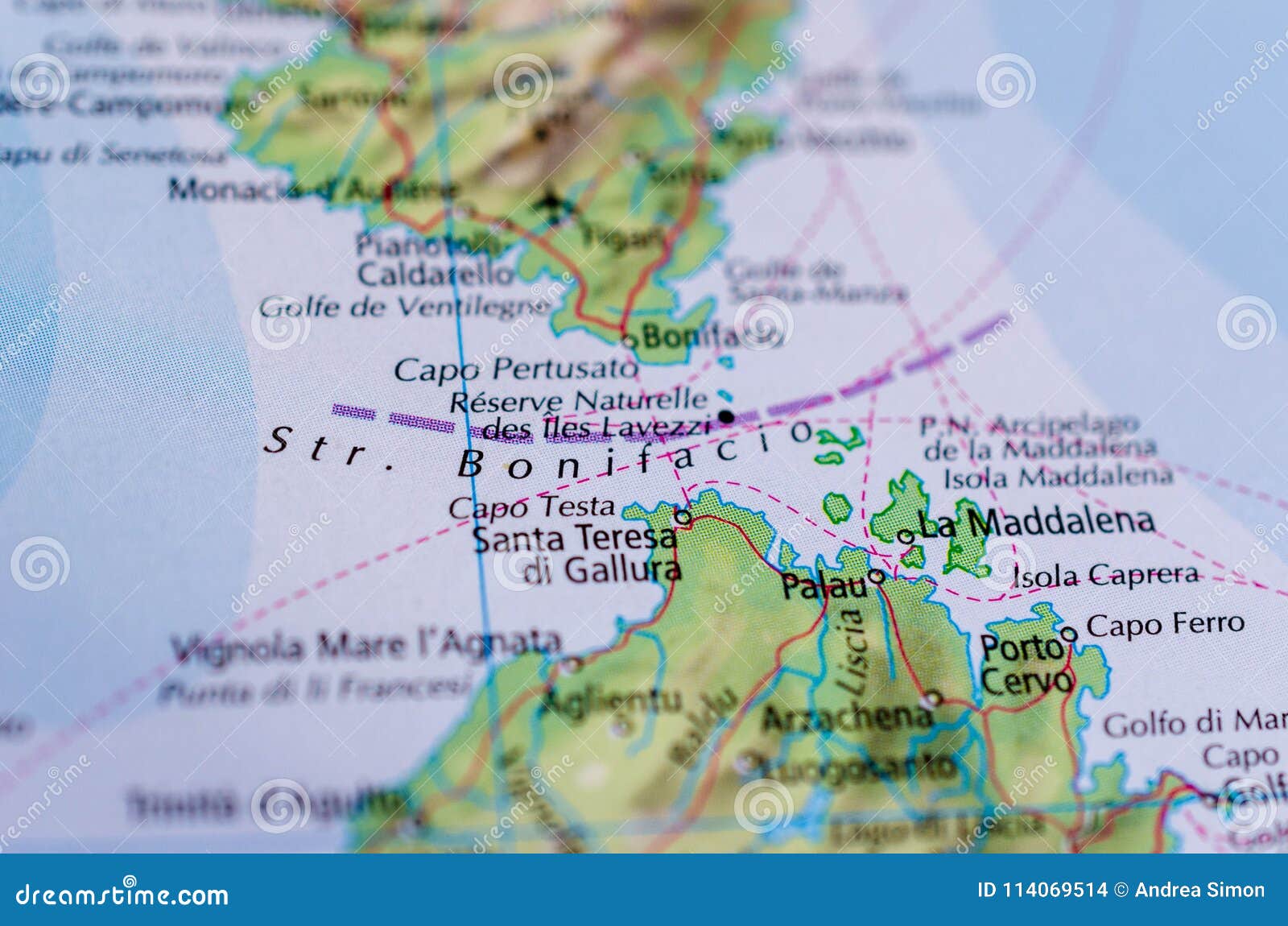 Estrecho De Bonifacio En Mapa Foto de archivo - Imagen de territorio ...