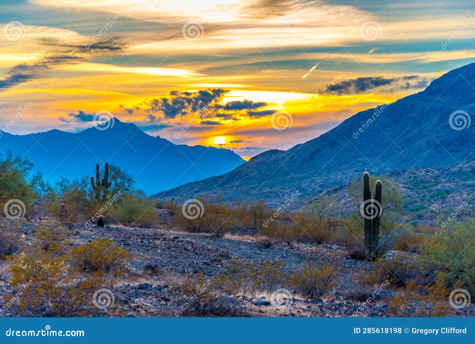 Estrella Mountain Sunset stock photo. Image of skyline - 285618198