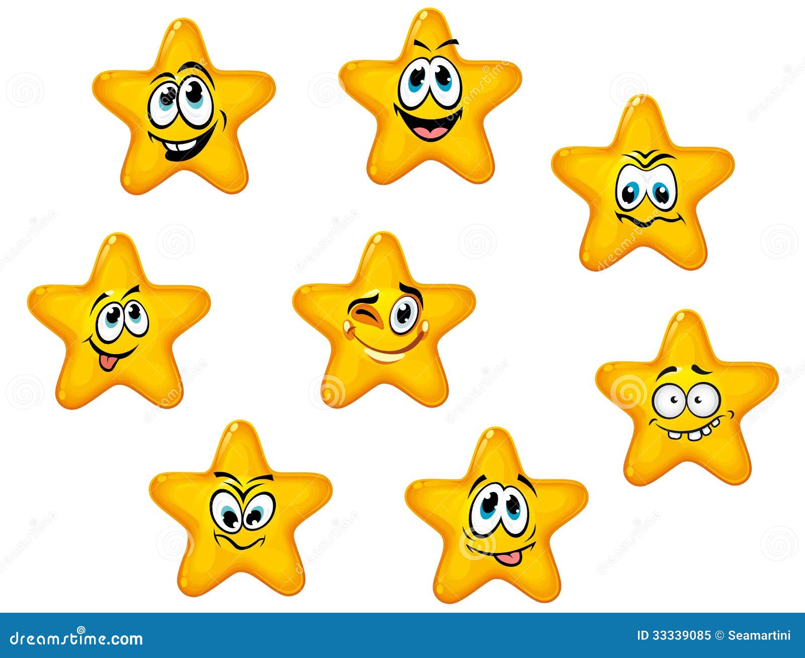 Estrellas Del Amarillo Con Las Caras Emocionales Ilustración del Vector ...