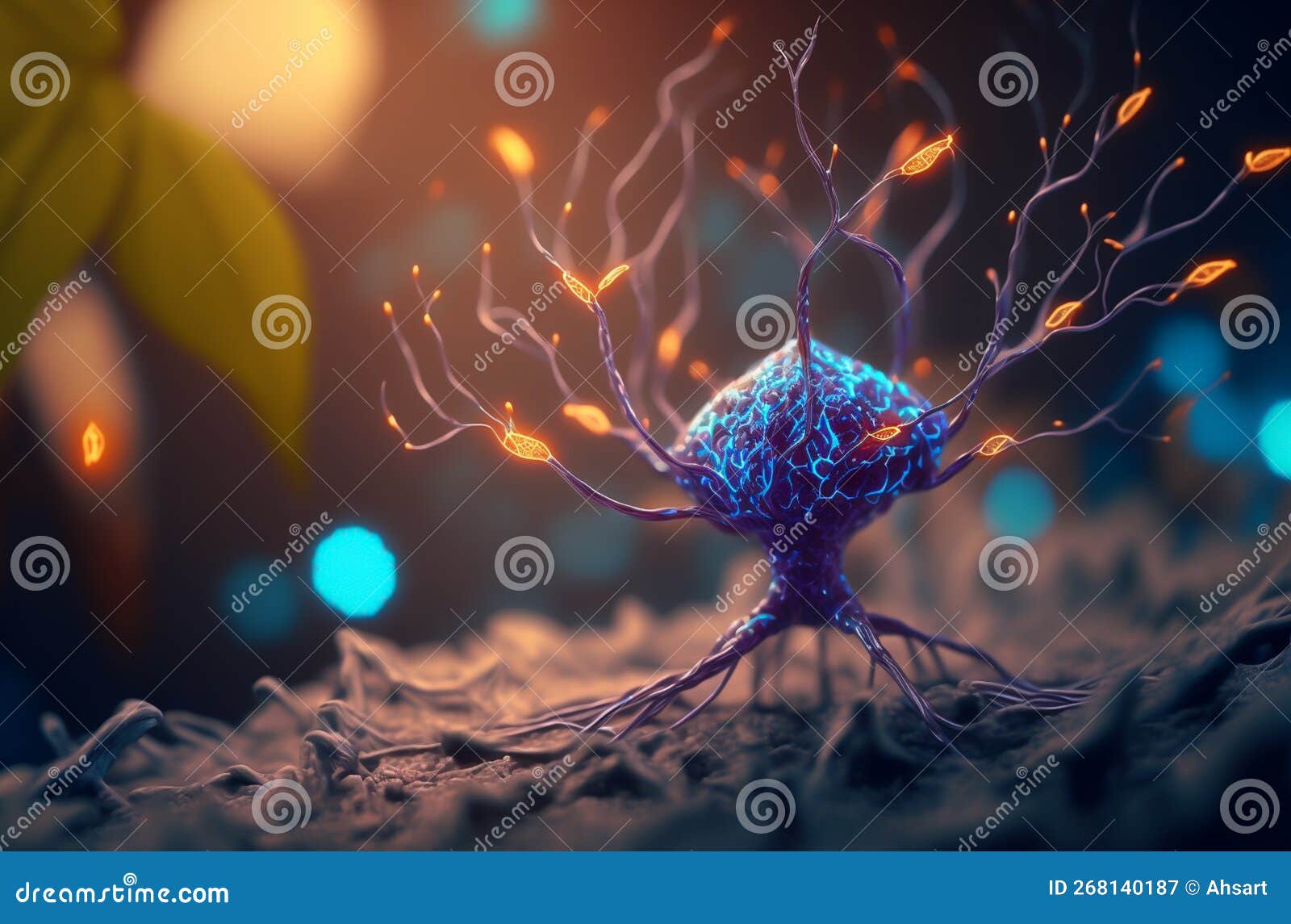 Estructura De Neuronas Iluminadas Con Conexiones Ramificadas Stock de ...