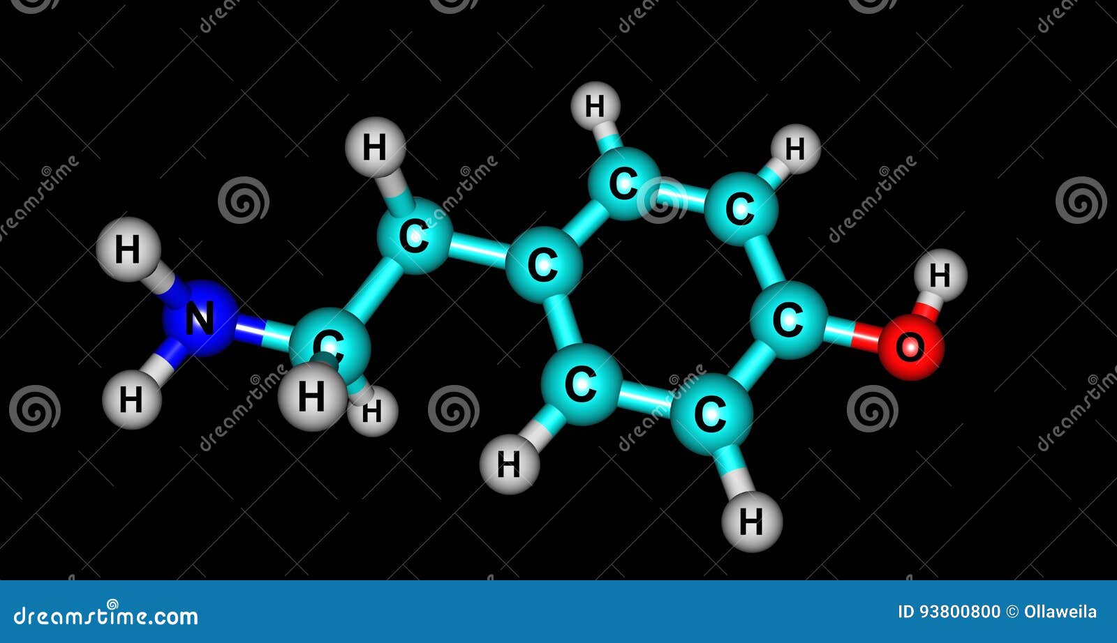 Estructura Molecular De La Tiramina Aislada En Negro Stock de ...
