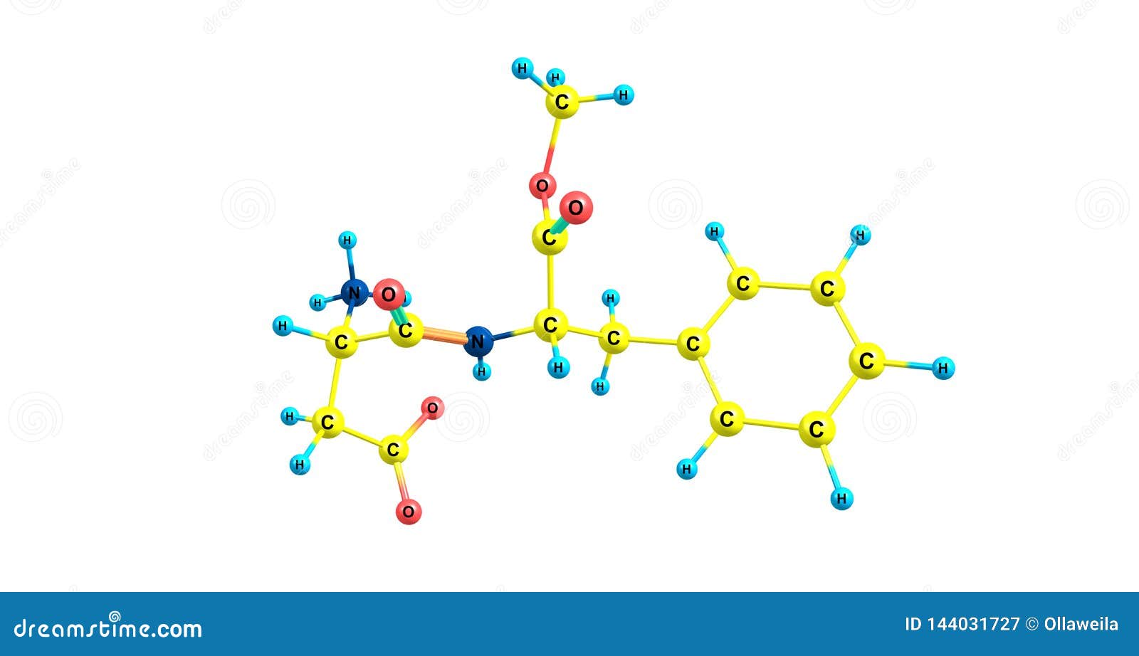 Estructura Molecular Del Aspartamo Aislada En Blanco Stock De